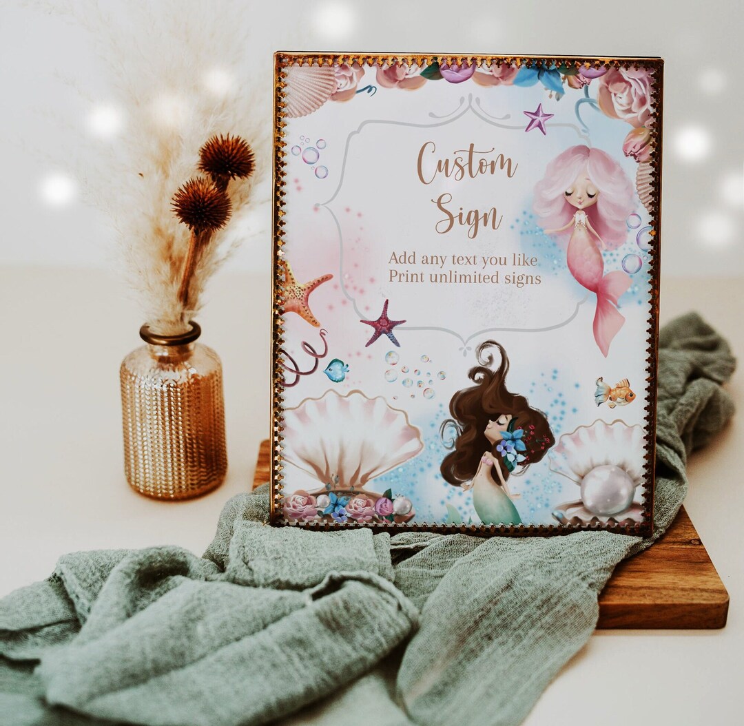 Editable Custom Sign Mermaid Party Sign Pastel Pink Table Sign,sweets ...