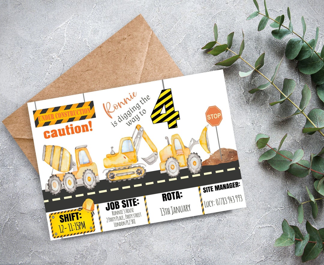 Editable Boys Party Invitation Construction Birthday Invitation Dump ...