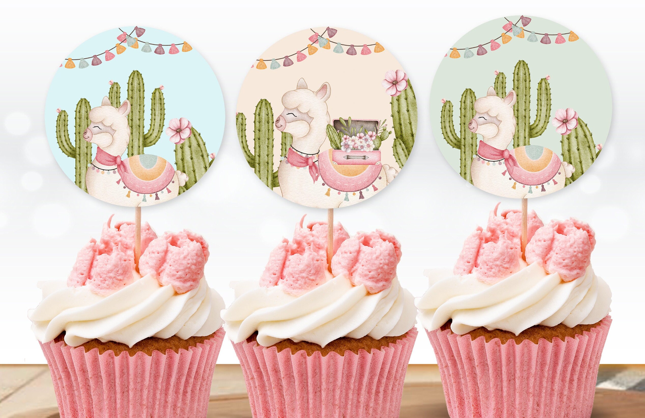 Printable Llama Cake Toppers Baby Shower Birthday Party Favors Cupcake ...