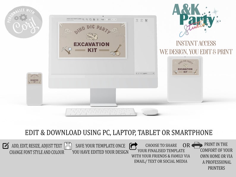 Editable Excavation Kit Label Dinosaur Gift Box Label, Birthday Party ...