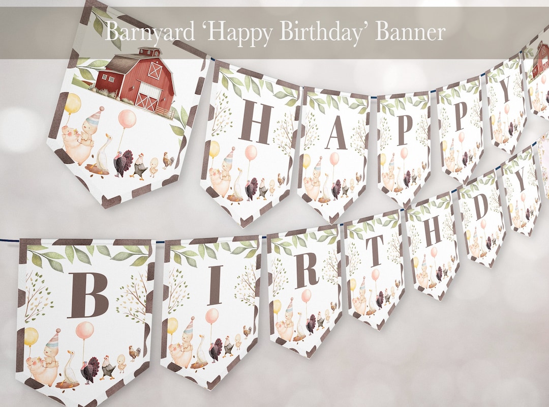 Farm Animals Happy Birthday Banner Printable Bunting Party on the ...