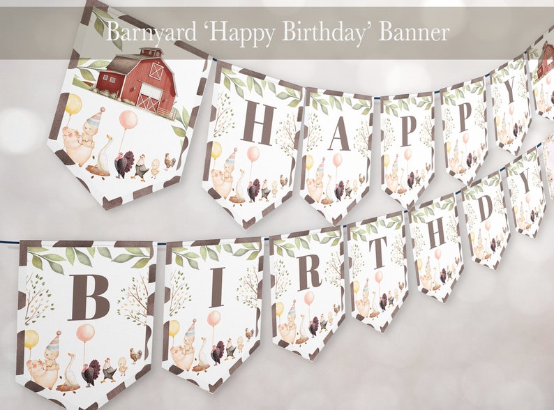 Farm Animals Happy Birthday Banner Printable Bunting Party on - Etsy