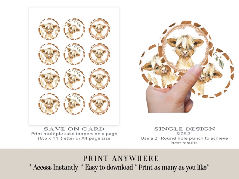 Printable Highland Cow Cake Toppers Baby Shower, Birthday Party Favors ...