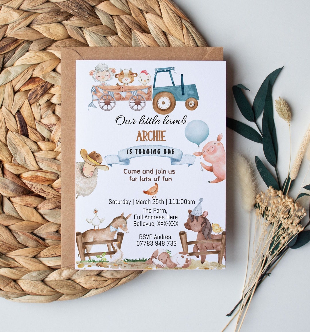 Editable Farm Animals Invitation, Boys Birthday Invite, Girls Party ...