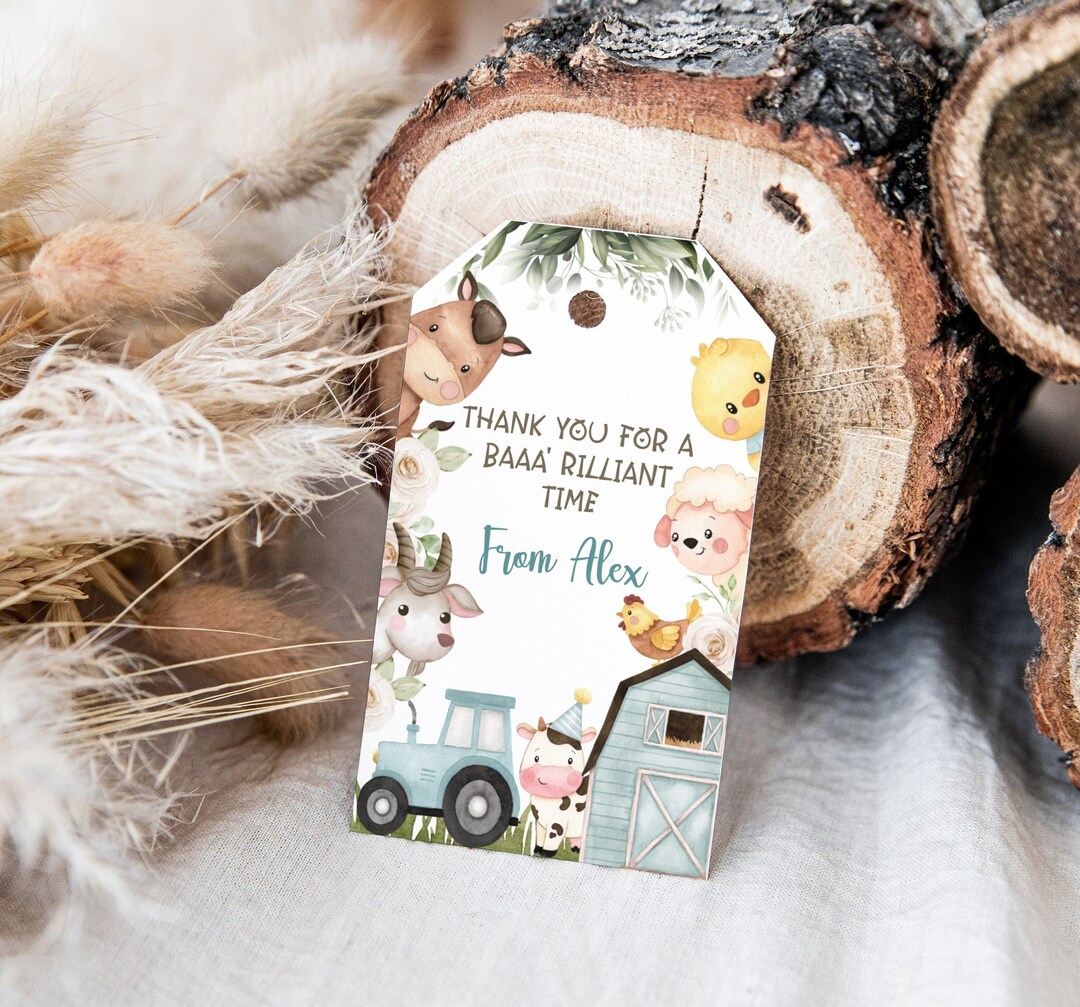 Editable Boys Thank You Farm Animal Gift Tags Farm Yard Party Favor ...