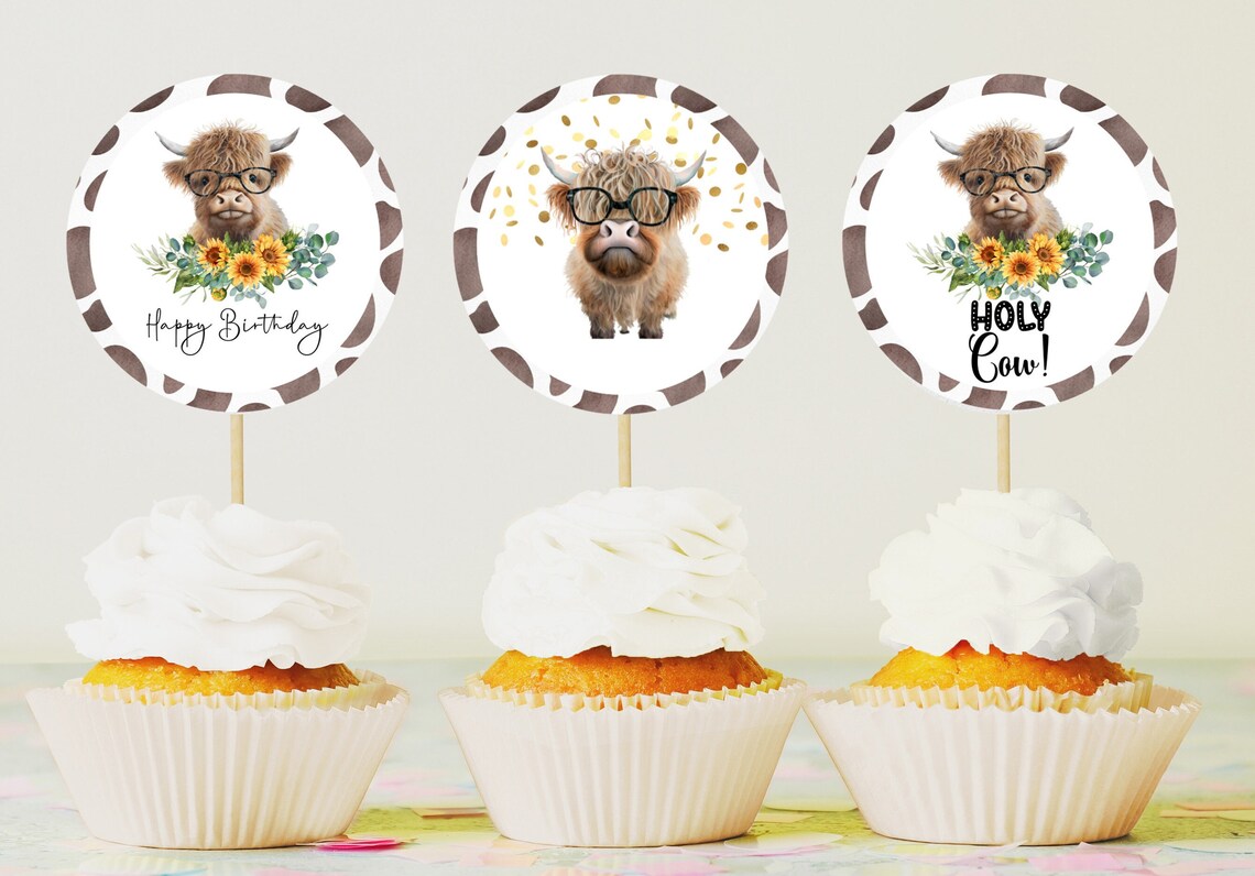 Printable Highland Cow Cake Toppers Baby Shower, Birthday Party Favors ...