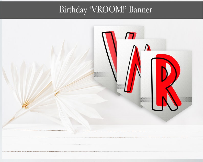 Printable VROOM Happy Birthday Banner Printable Bunting Race Car Party ...