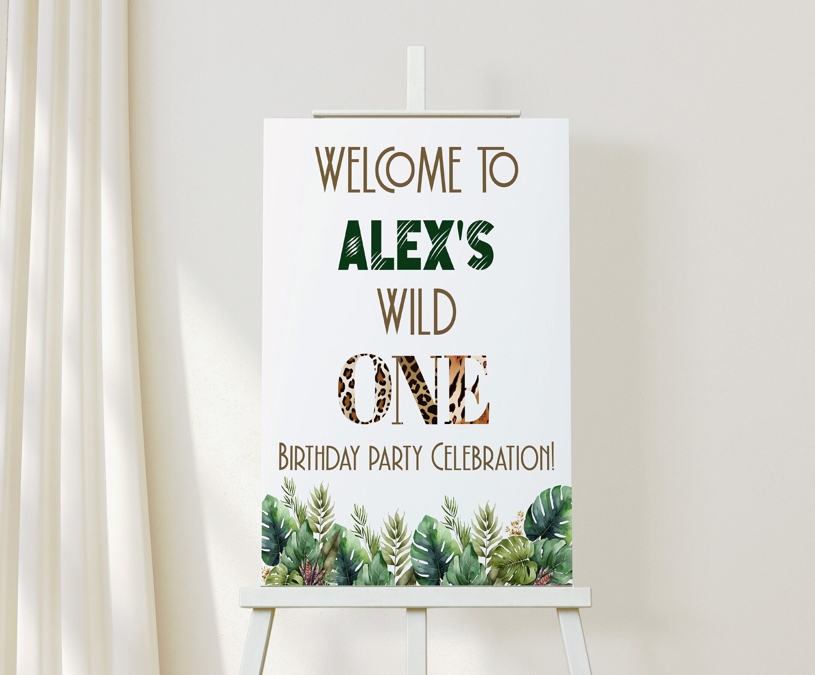 Editable Welcome Wild ONE Sign Party Animals Sign Zoo Safari Green Boys ...
