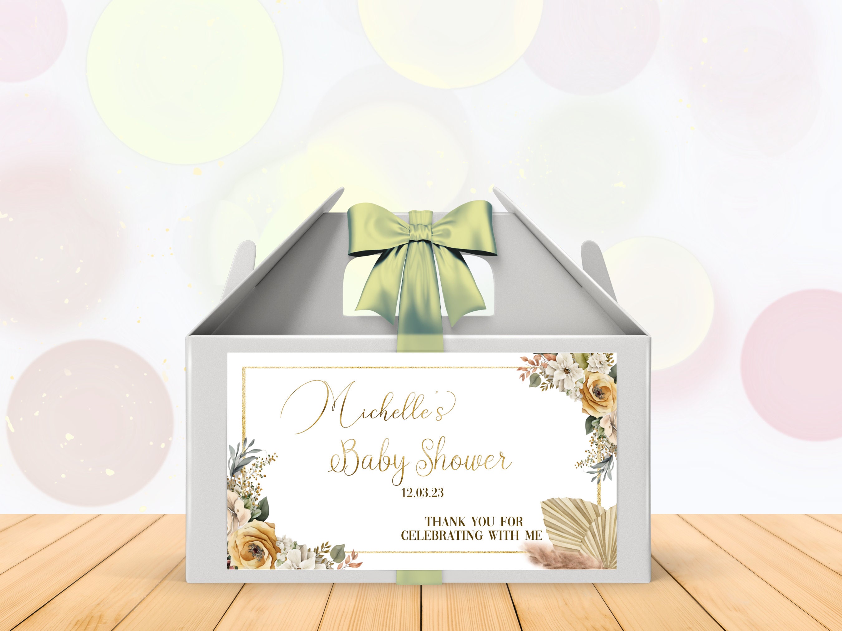 Editable Baby Shower Gable Gift Box Label Gold Birthday Favors Treat ...