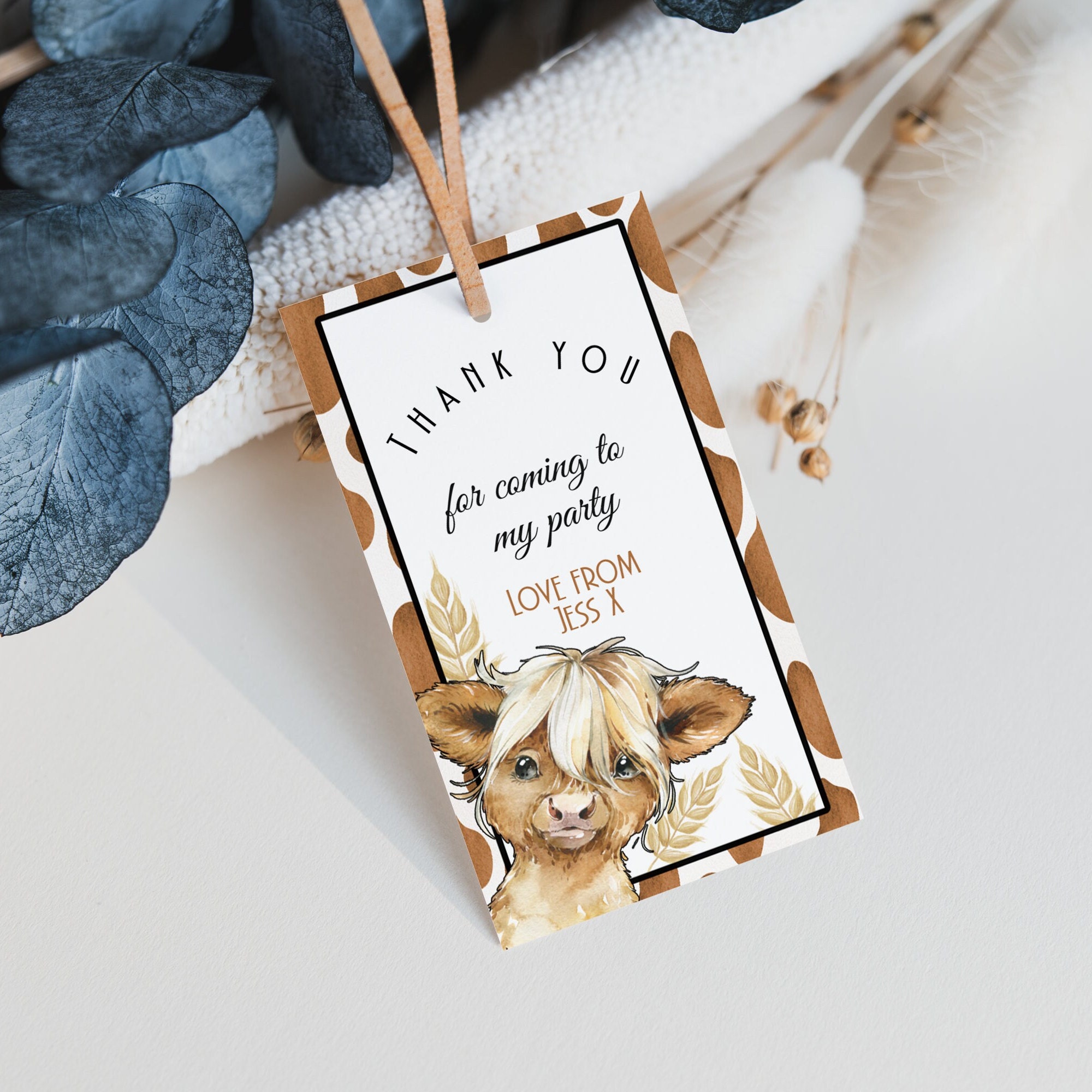 Editable Highland Cow Party Favor Tags Cow Animals Wild Birthday Thank ...
