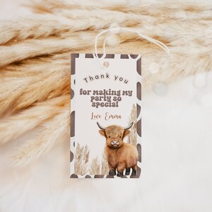 Editable Highland Cow Gift Tags, Birthday Party Favors, Baby Shower ...