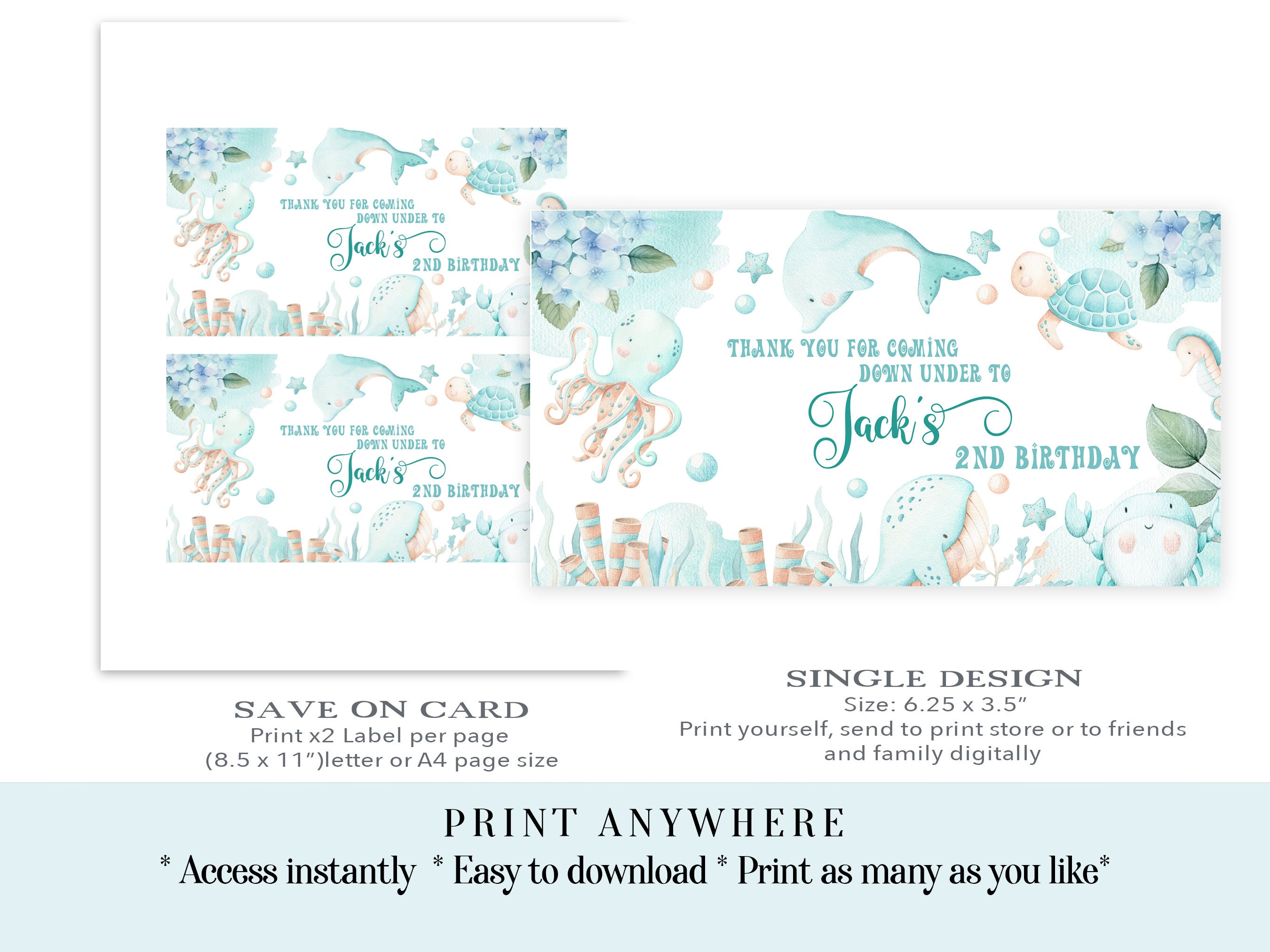 Editable Sea Animals Label Under the Sea Gift Box Label, Birthday Party ...