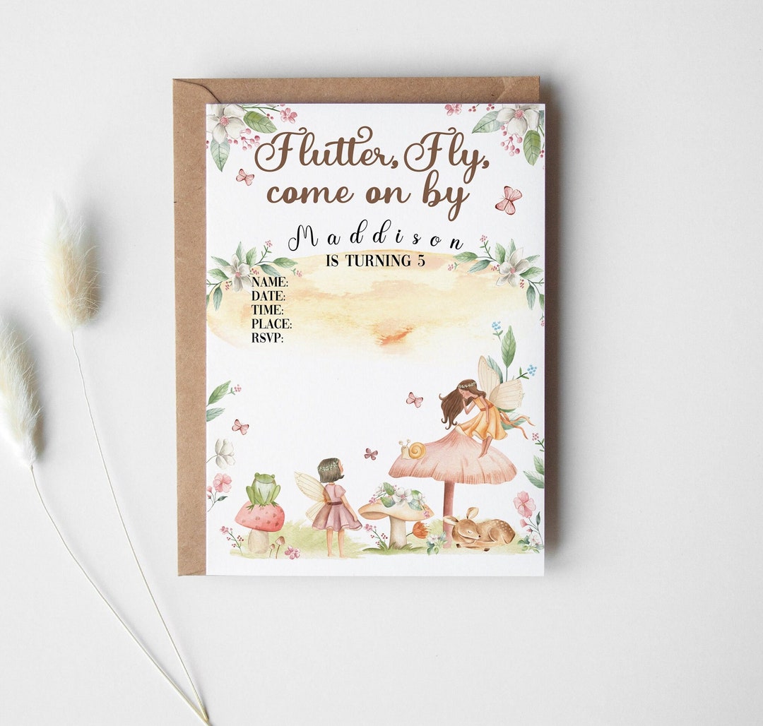 Editable Flutter & Fly Girls Birthday Invitation,template, Fairy Invite ...