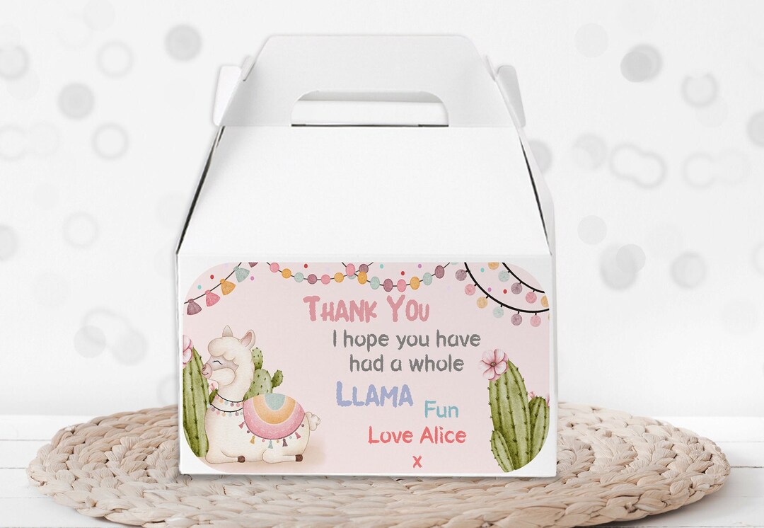 Editable Llama , Cactus Birthday Gable Gift Box Labels Girl Baby Shower ...
