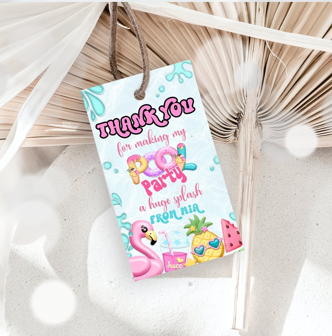 Editable Pool Party Favor Tags Splish Splash Girly Pool Party - Etsy