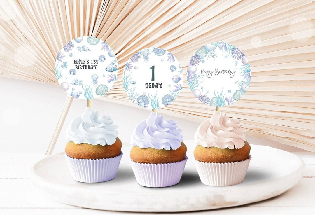Editable Sea Creatures Cake Toppers Girls Birthday Party Cupcake Cake ...