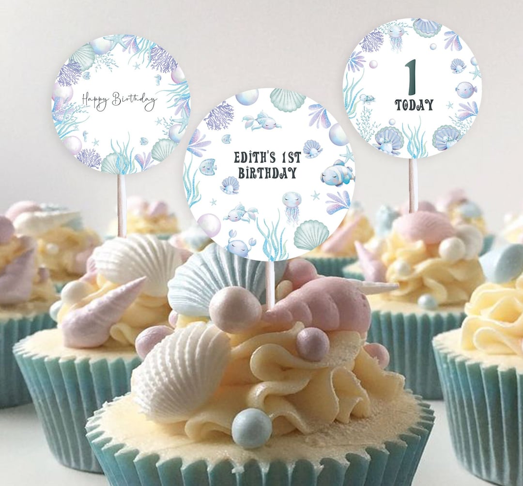 Editable Sea Creatures Cake Toppers Girls Birthday Party Cupcake Cake ...