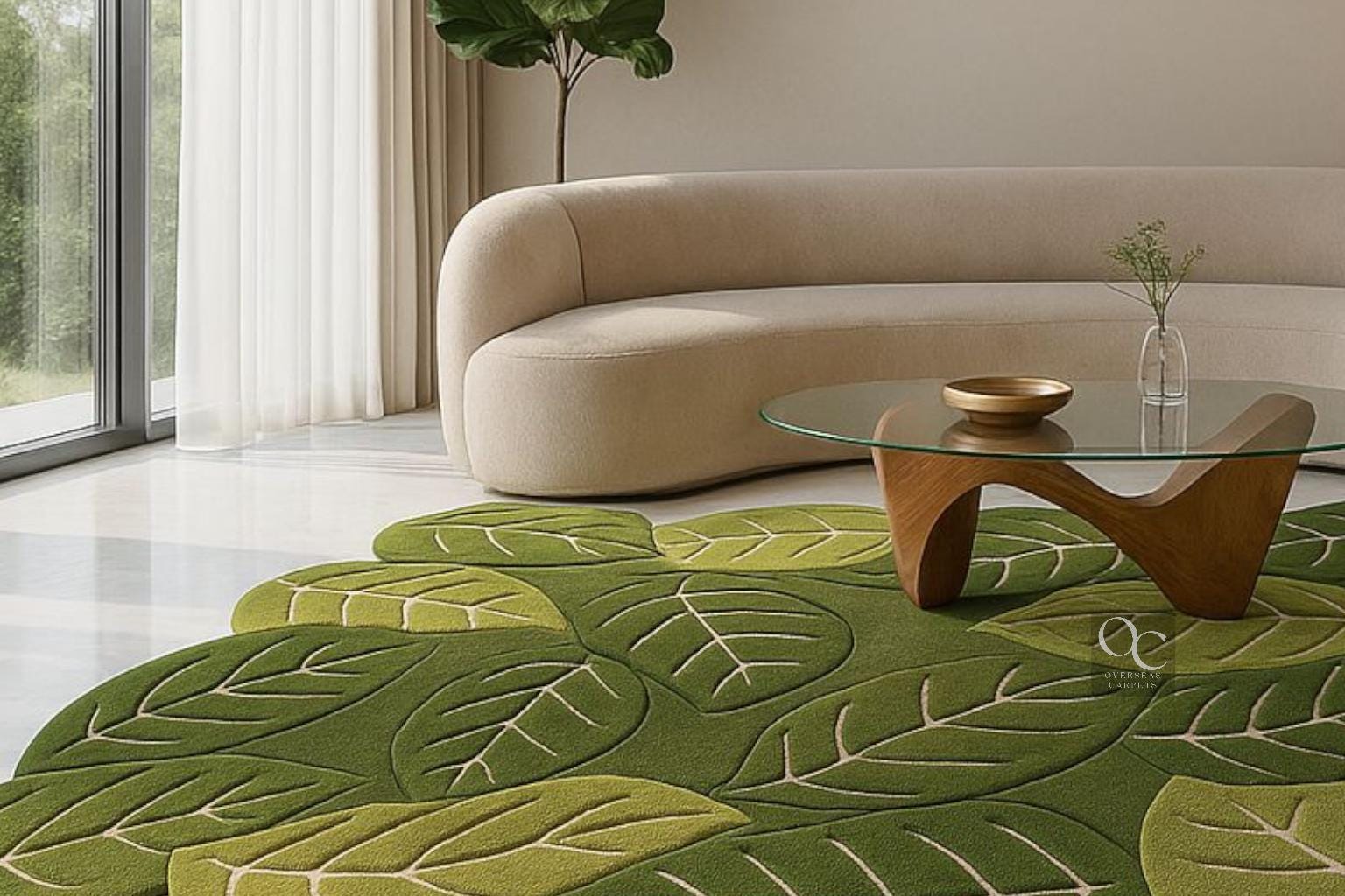 Green Leaf Wool Tufted Rug: Modern Botanical Design - Etsy