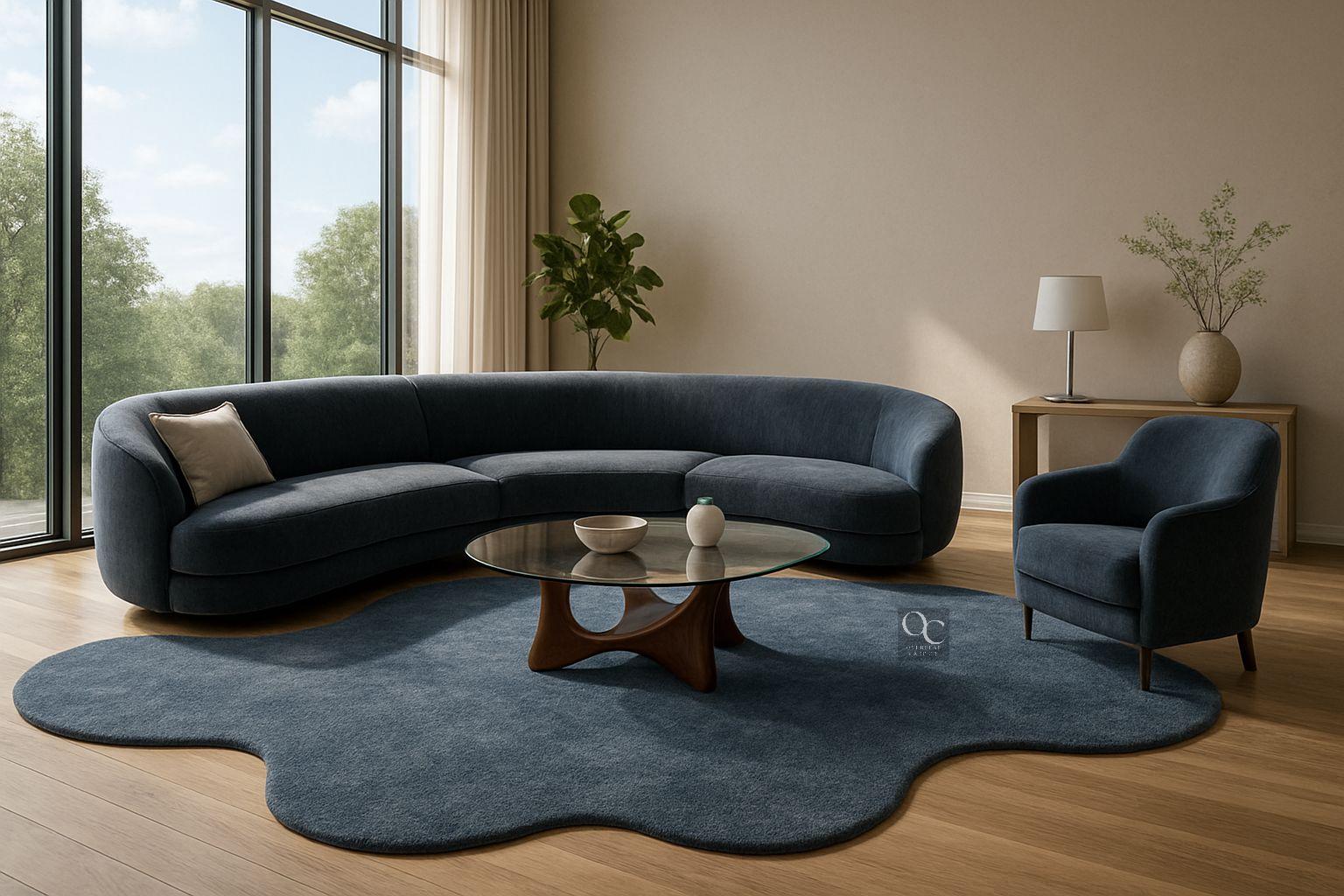 Hand Tufted Orange Irregular Shape Rug for Living Room Modern Abstract ...