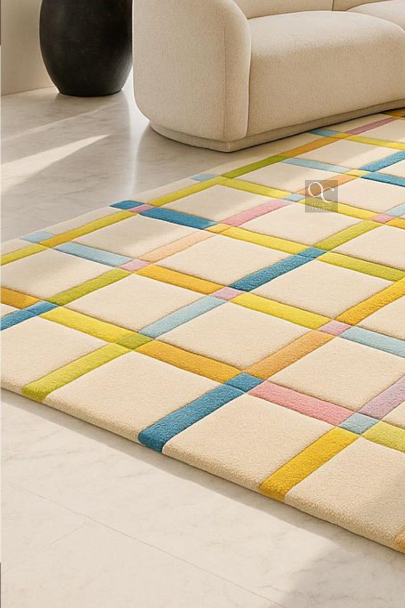 Hand Tufted Wool Rug: Modern Linear Design, Plush Beige Accent Rug - Etsy