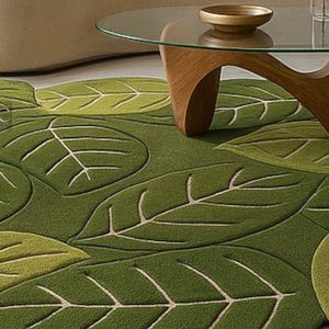 Green Leaf Wool Tufted Rug: Modern Botanical Design - Etsy