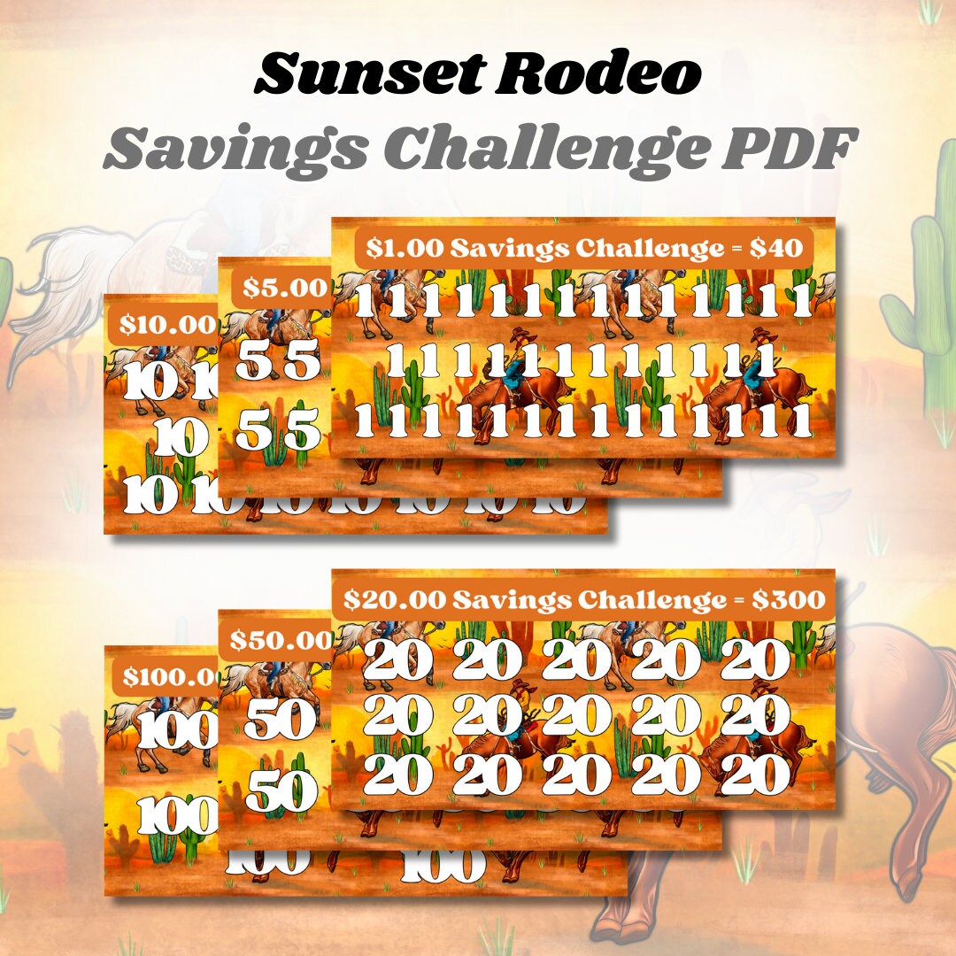 Sunset Rodeo Design Savings Tracker Sheet Printable PDF Cash Envelope ...