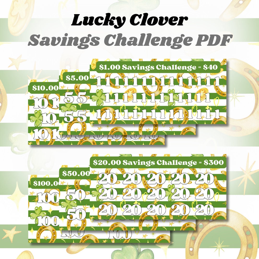 6pc Lucky Clover Savings Tracker Sheet Printable PDF Cash Envelope A6 ...