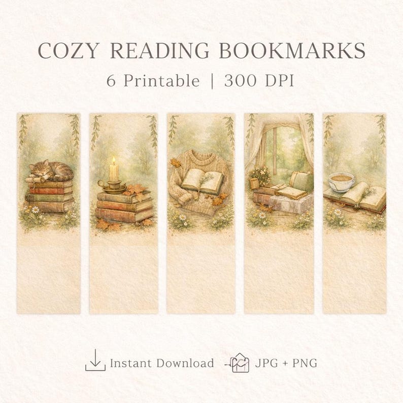 Cozy Reading Bookmarks | 6 Printable Storybook Designs (digital ...