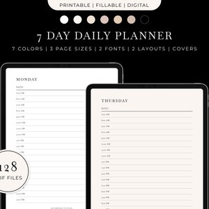 7 Day Daily Planner With Minimalist Daily Checklist, Fillable Printable ...