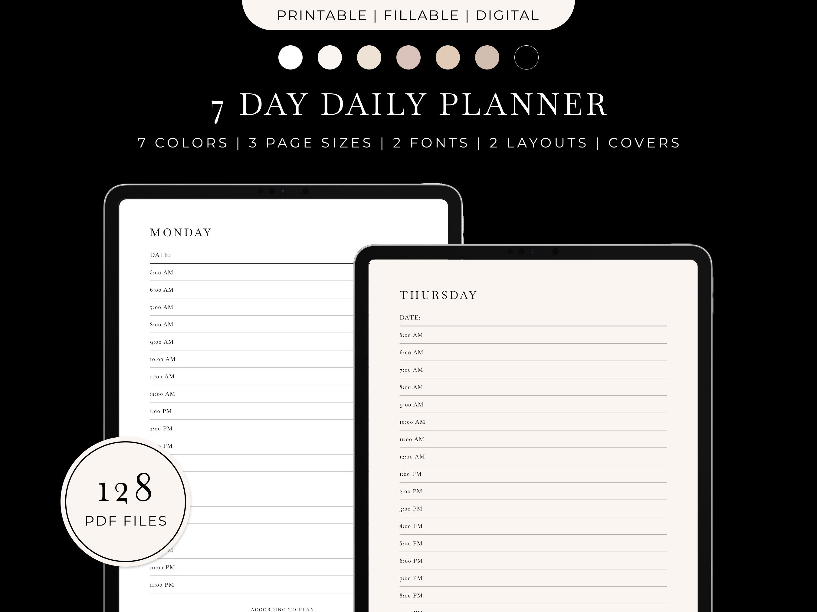 7 Day Daily Planner With Minimalist Daily Checklist, Fillable Printable ...