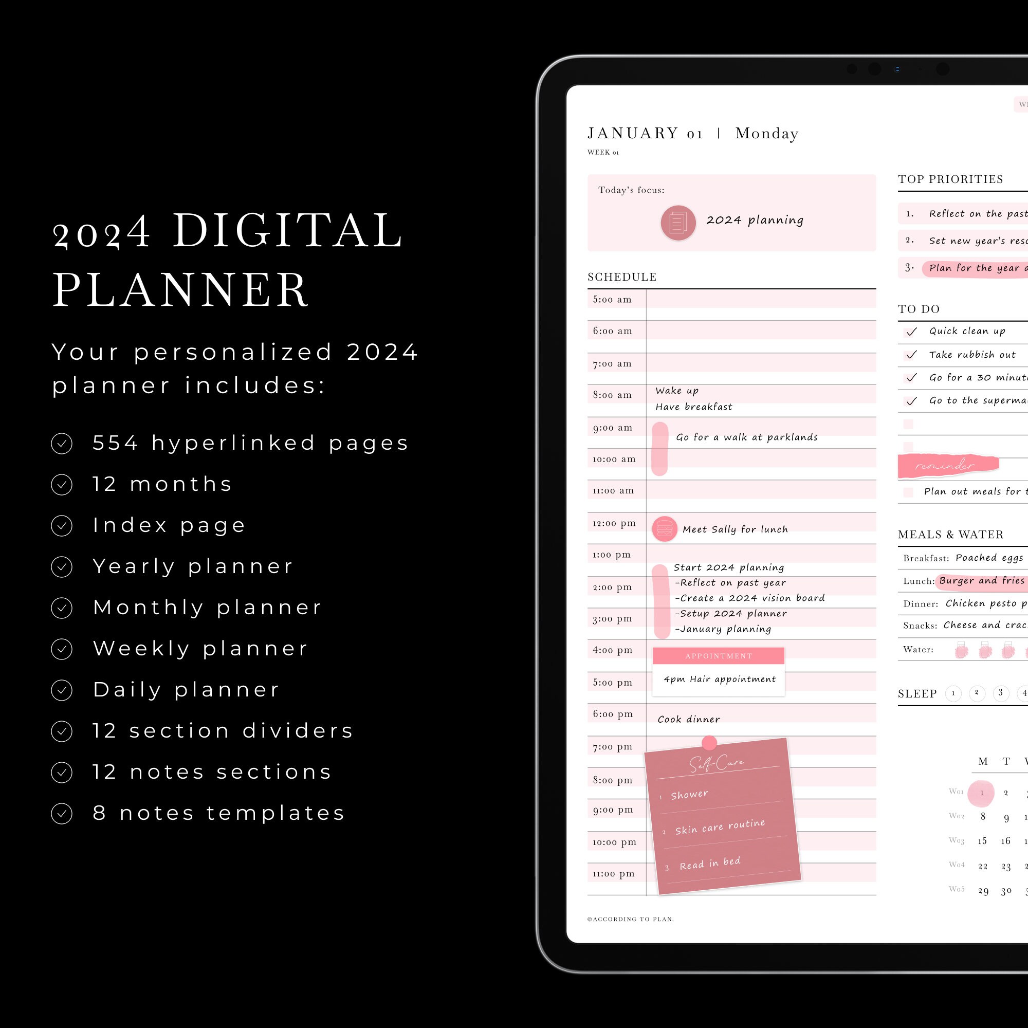 Personalized 2024 Pink Digital Planner Custom Planner Cover - Etsy
