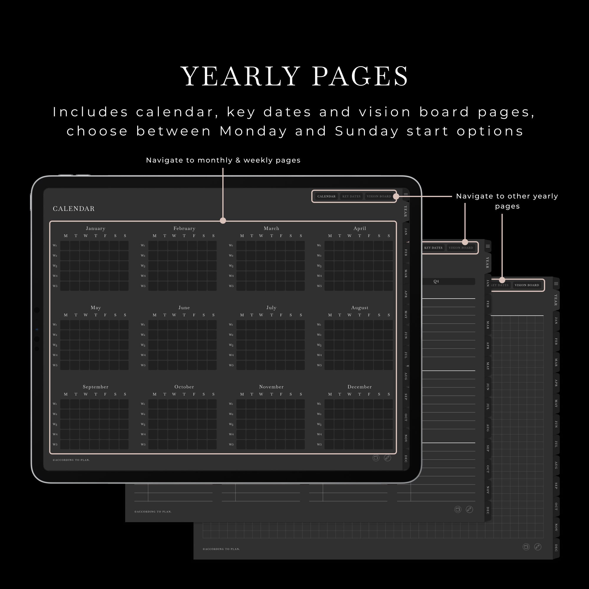 Dark Mode Undated Digital Planner, Daily Planner, Weekly Planner ...