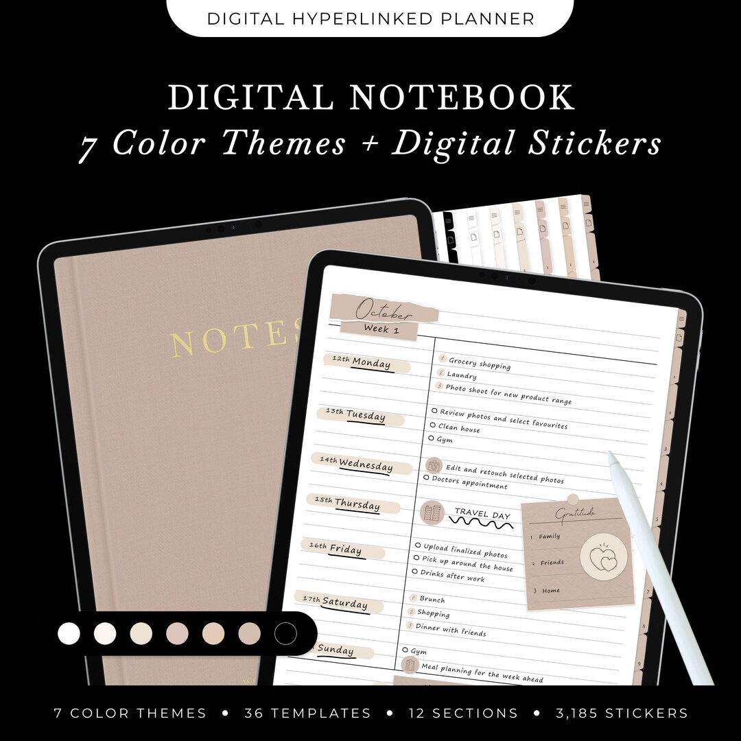 Digital Notebook, Hyperlinked Notebook With Tabs, Goodnotes Notebook ...