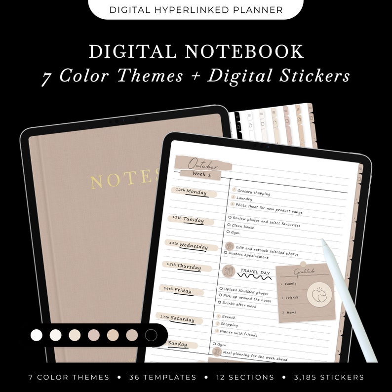 Digital Notebook, Hyperlinked Notebook With Tabs, Goodnotes Notebook ...