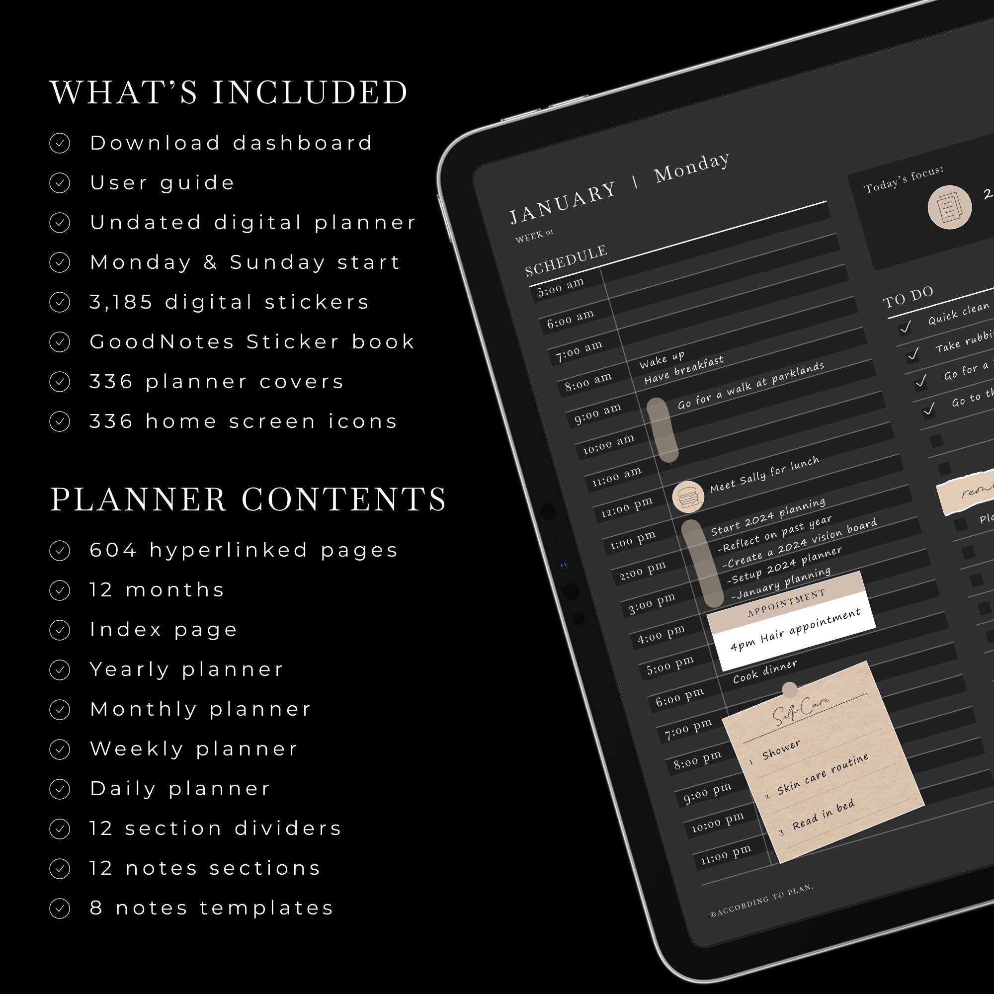 Dark Mode Undated Digital Planner, Daily Planner, Weekly Planner ...
