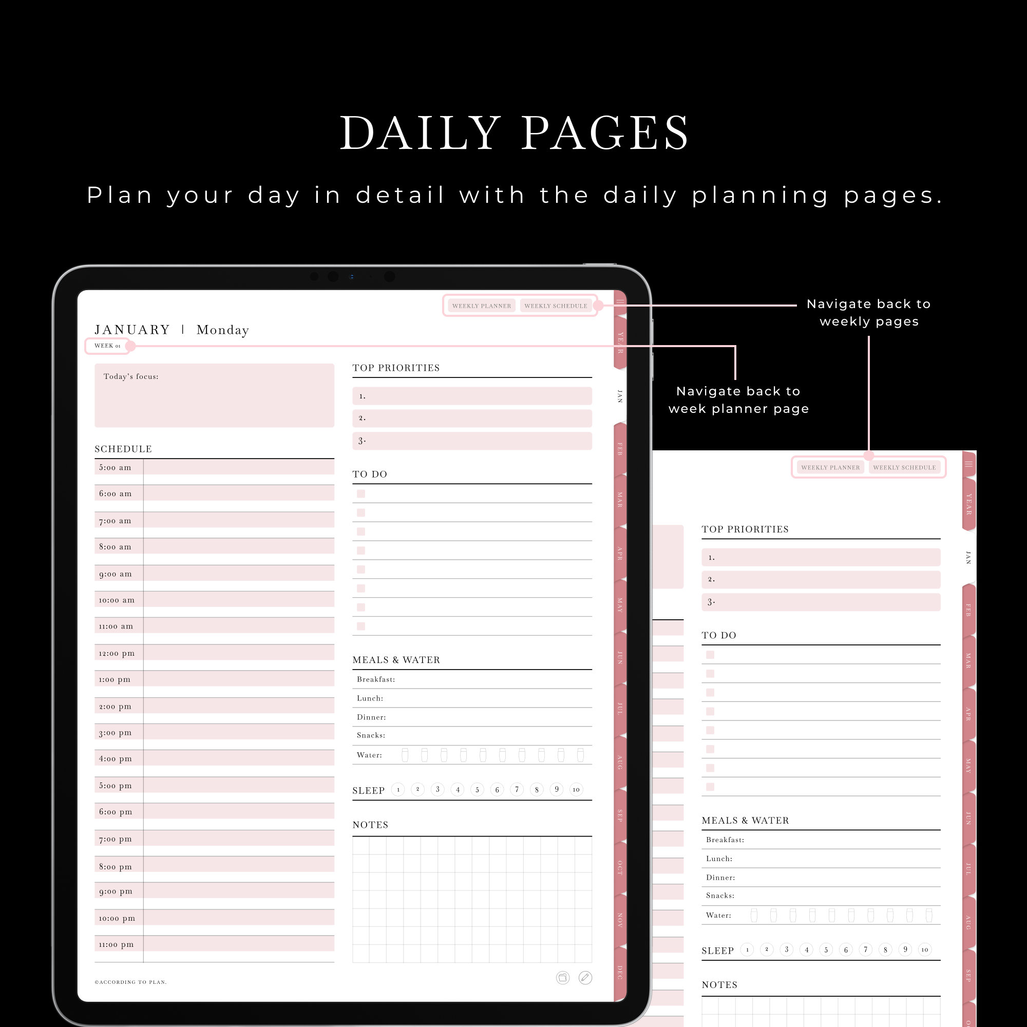 Undated Pink Digital Planner, Daily Planner, Weekly Planner, Monthly ...
