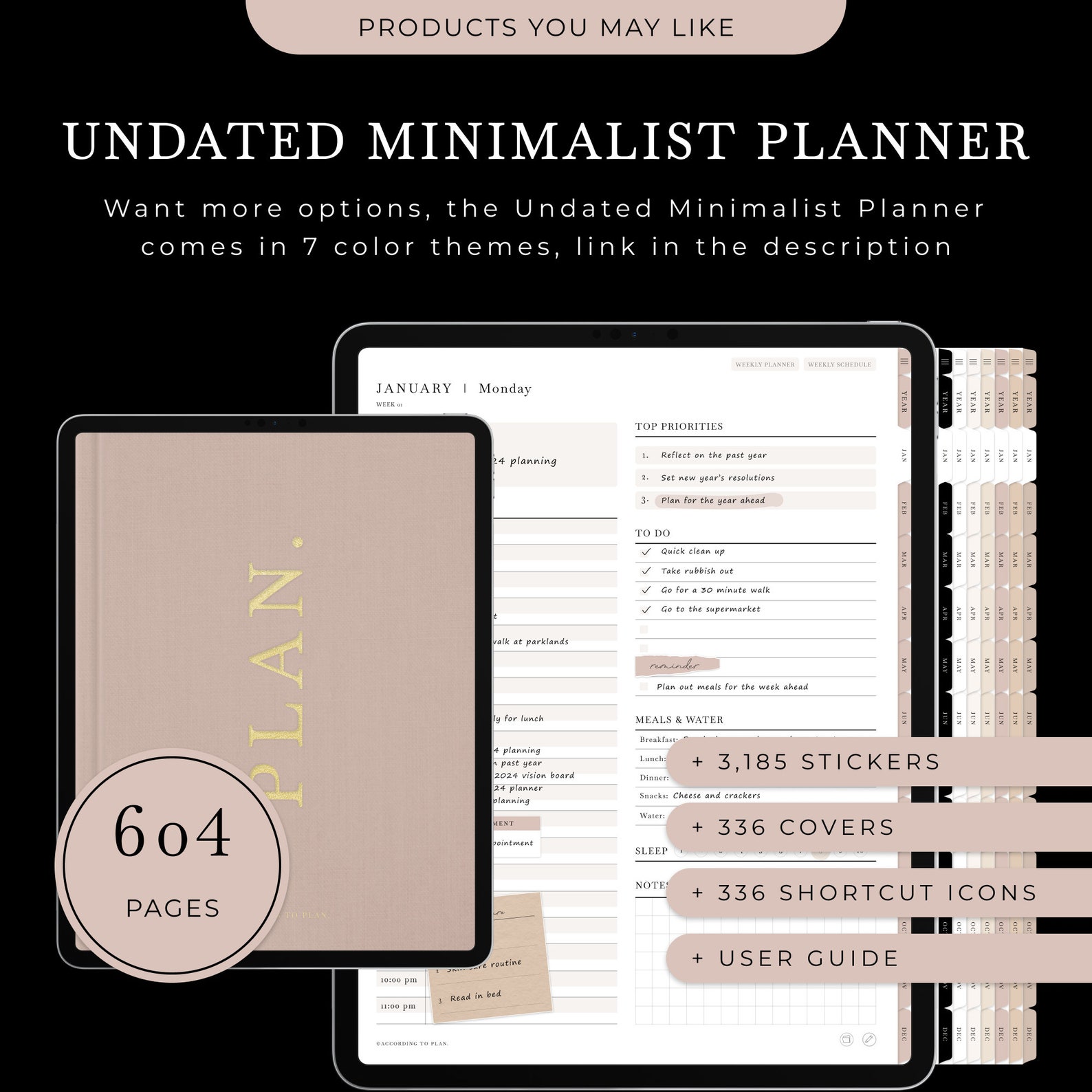 Undated Dark Mode Digital Planner, Daily Planner, Weekly Planner ...
