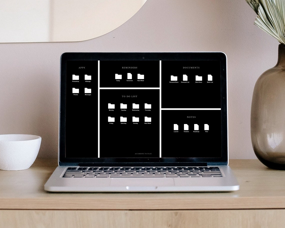 Desktop Organizer Wallpaper With Desktop Folder Icons, Aesthetic Black ...