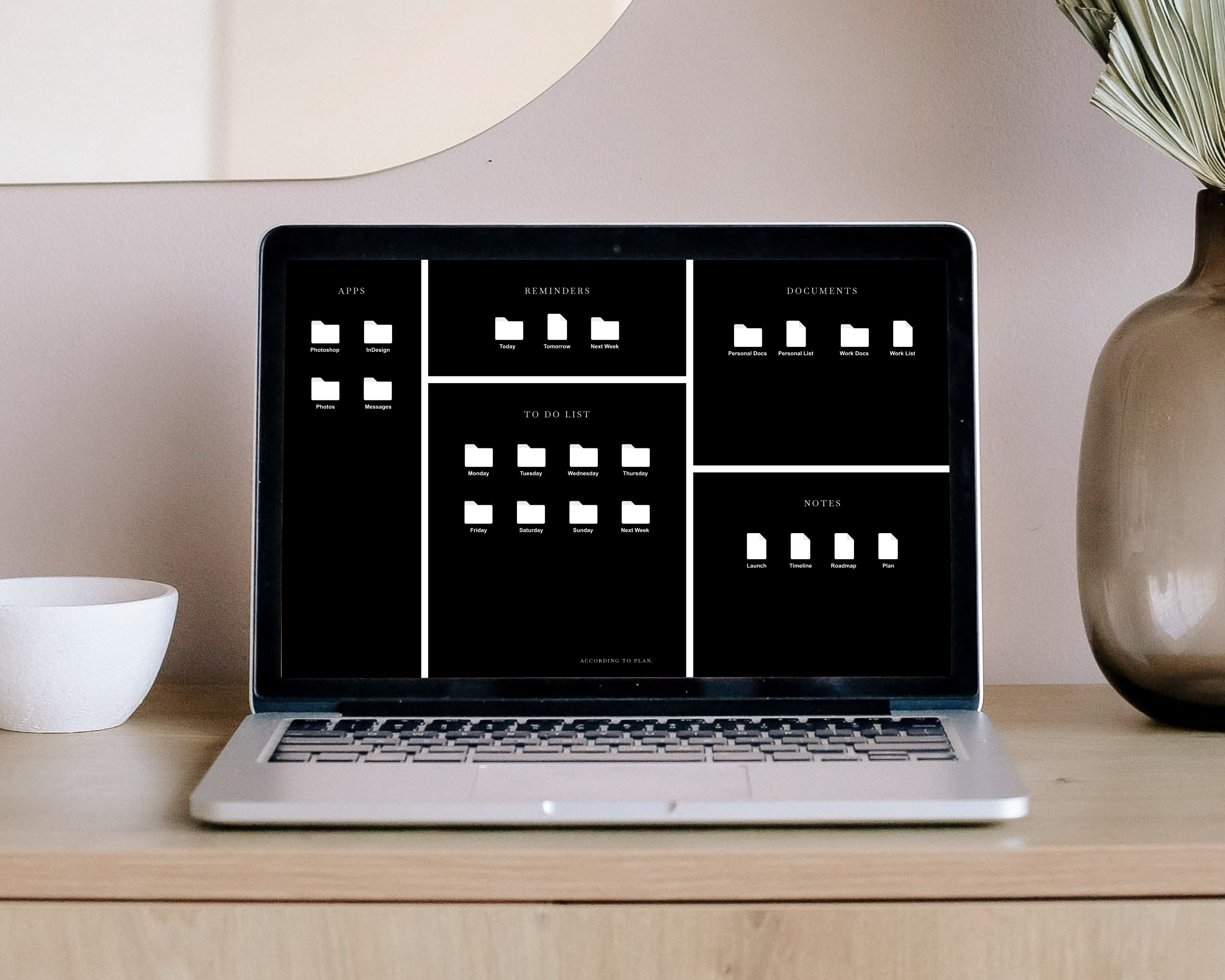 Desktop Organizer Wallpaper With Desktop Folder Icons, Aesthetic Black ...