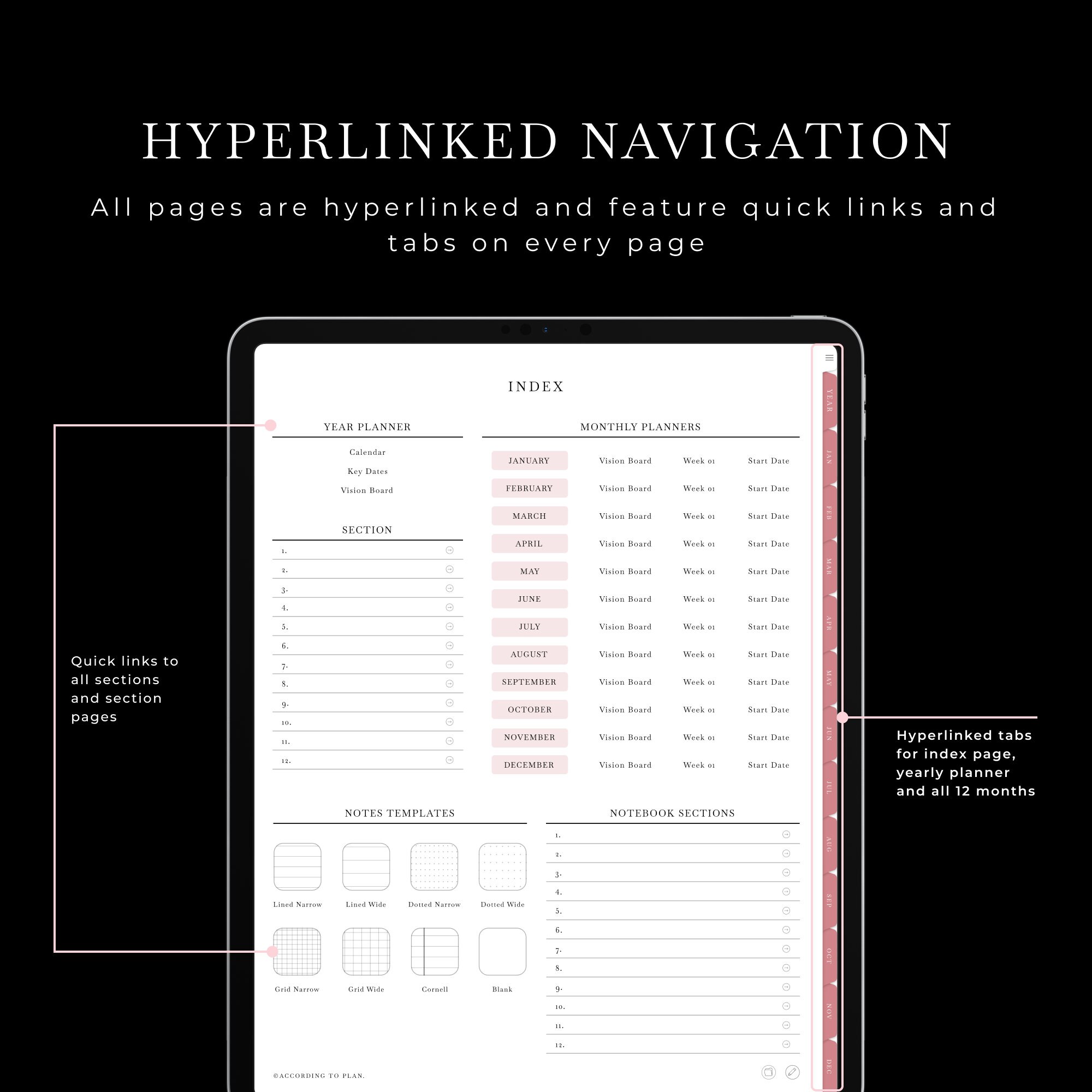 Undated Pink Digital Planner, Daily Planner, Weekly Planner, Monthly ...