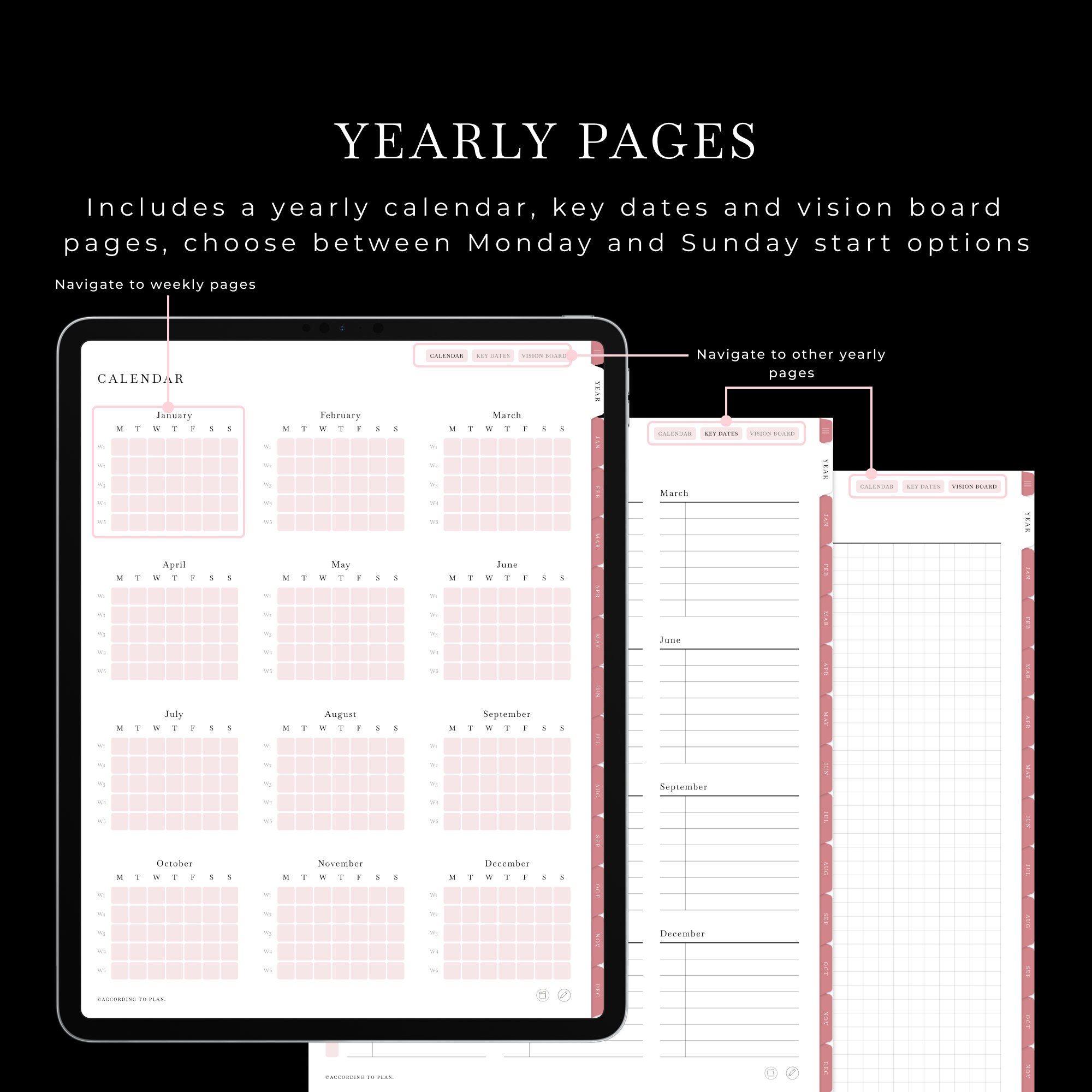 Undated Pink Digital Planner, Daily Planner, Weekly Planner, Monthly ...
