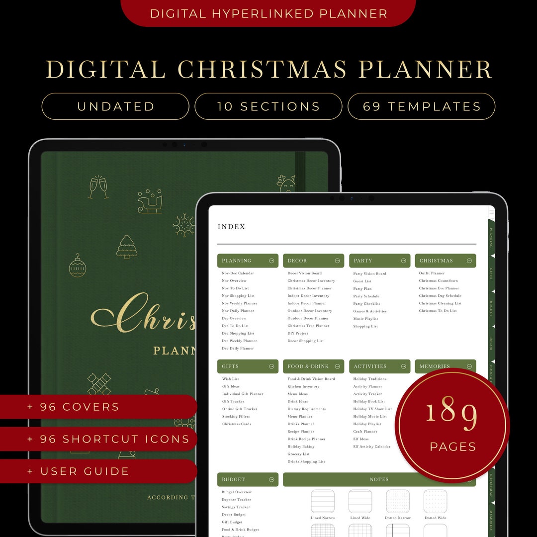 Digital Christmas Hyperlinked Planner, Christmas Budget Decor & Gift ...