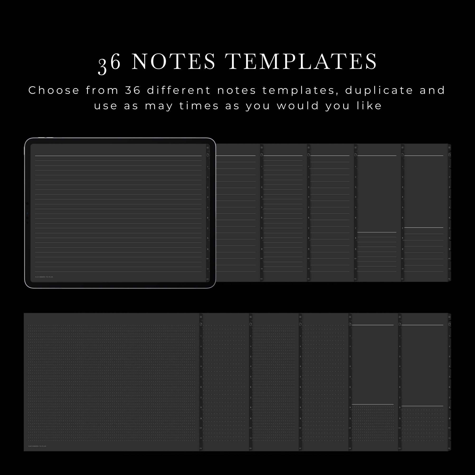 Dark Mode Digital Notebook, Landscape Notebook With 12 Tabs ...