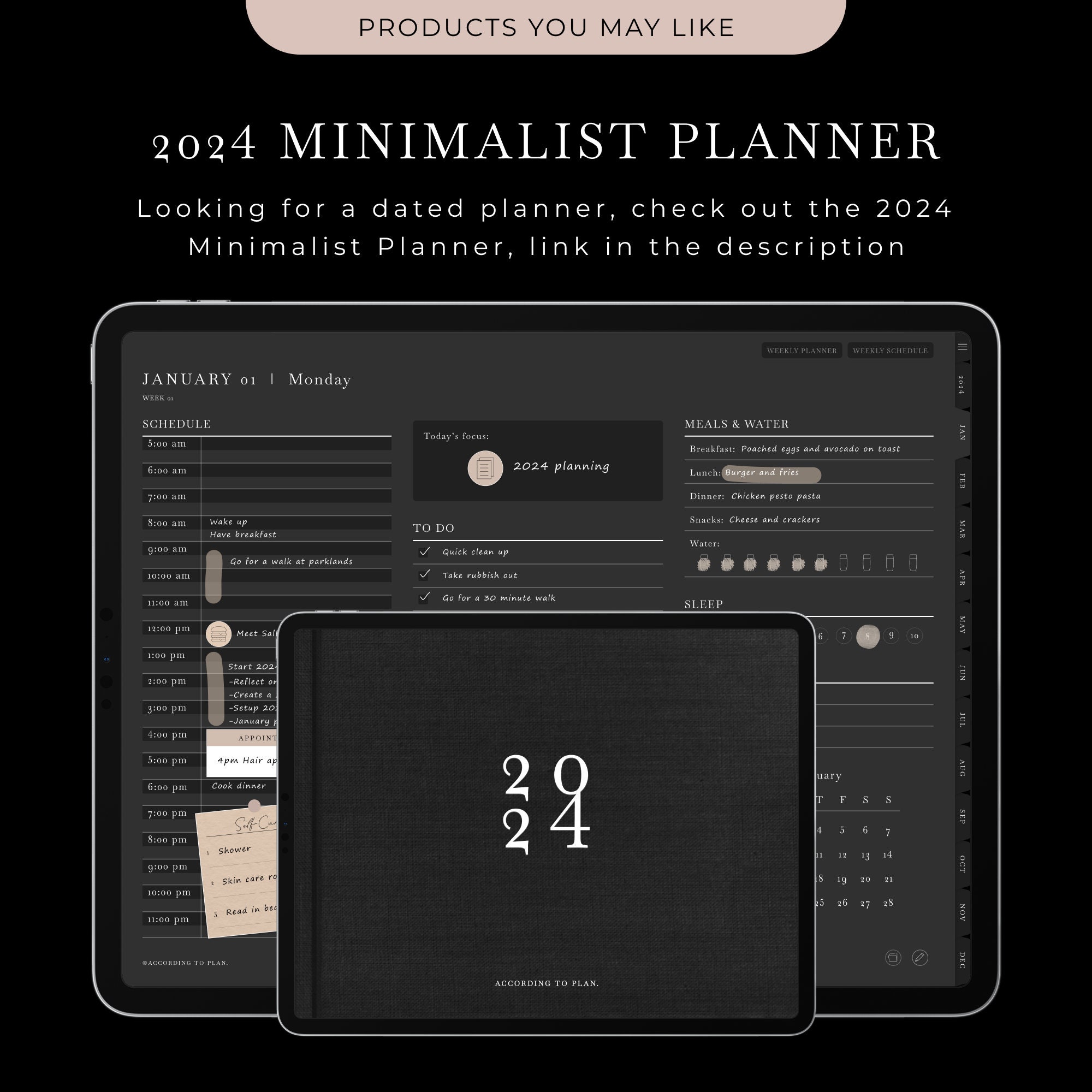 Dark Mode Undated Digital Planner, Daily Planner, Weekly Planner ...