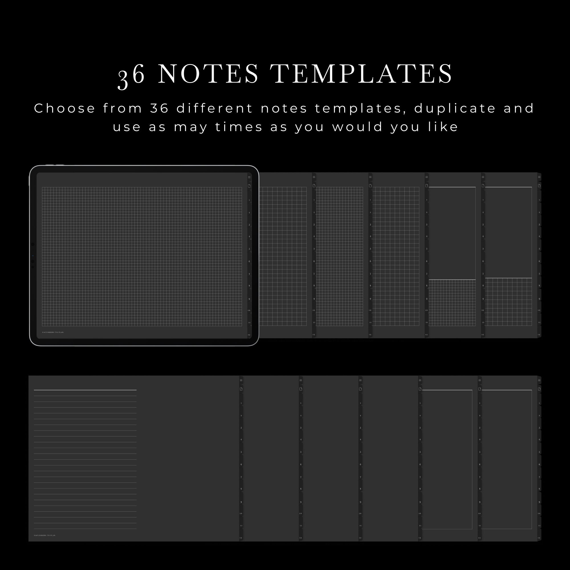 Dark Mode Digital Notebook, Landscape Notebook With 12 Tabs ...