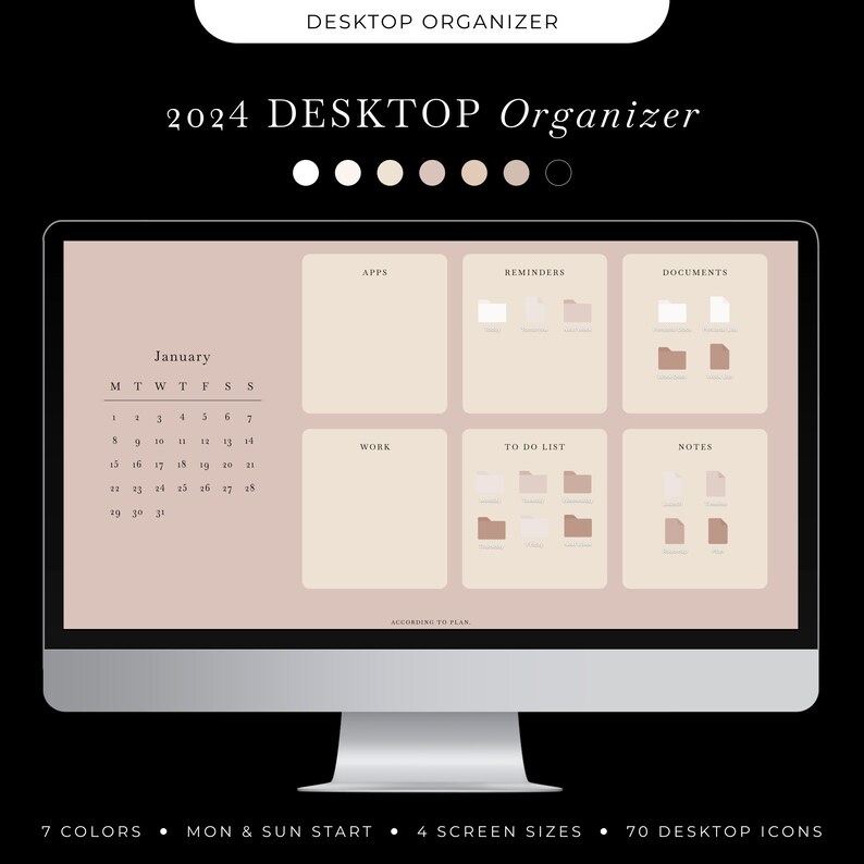 2024 Desktop Organizer, Wallpaper Organizer With 2024 Calendar, Laptop ...