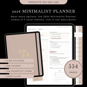 Dark Mode 2024 Digital Planner, Minimalist Daily Weekly Monthly Planner ...
