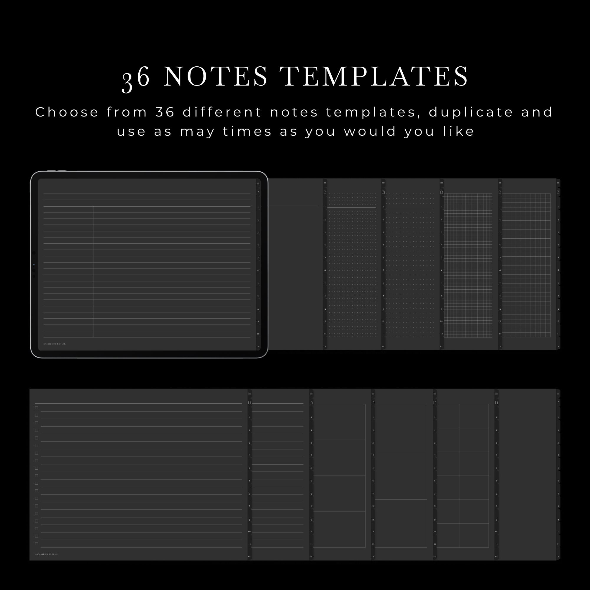 Dark Mode Digital Notebook, Landscape Notebook With 12 Tabs ...