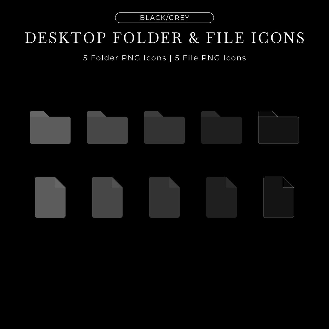 Black Desktop Folder & File Icons Pack for Mac Windows - Etsy