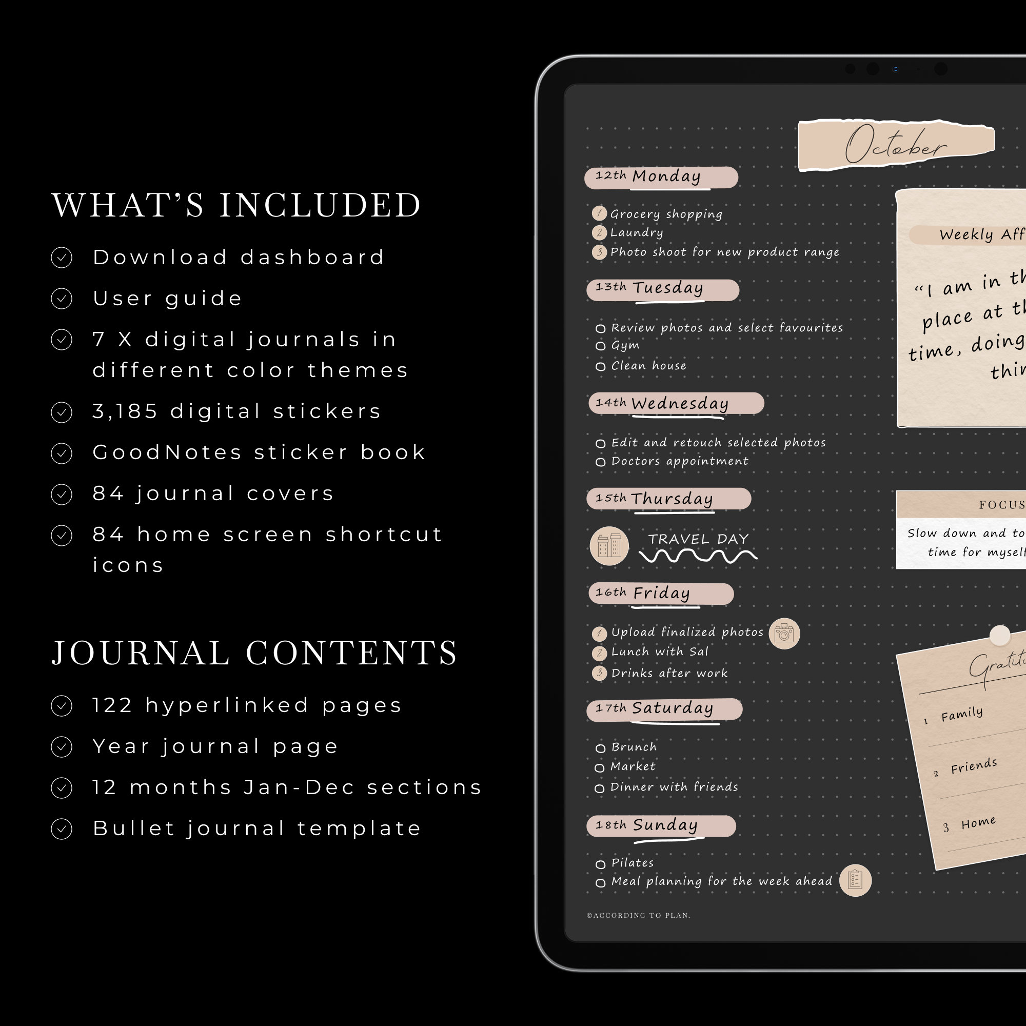Dark Mode Digital Bullet Journal, Dotted Journal Template, Bullet ...